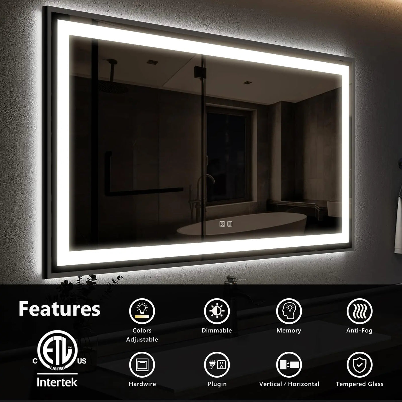 Black Aluminum Framed LED Bathroom Mirror