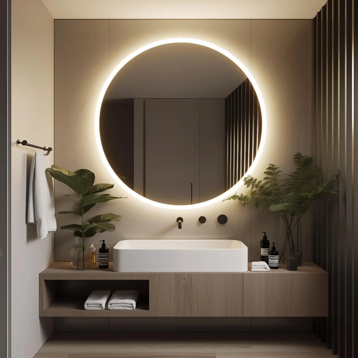 Round LED Bathroom Vanity Mirror With Dimmable Lights